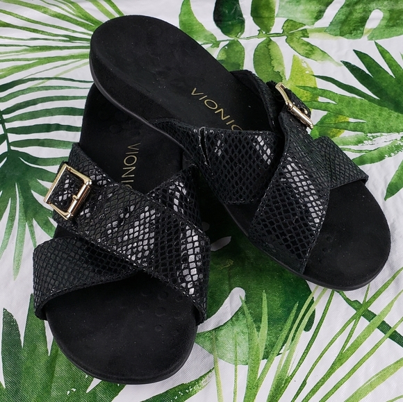 Vionic | Shoes | 472ueg Vionic Dorie Embossed Crisscross Slip On Slides ...